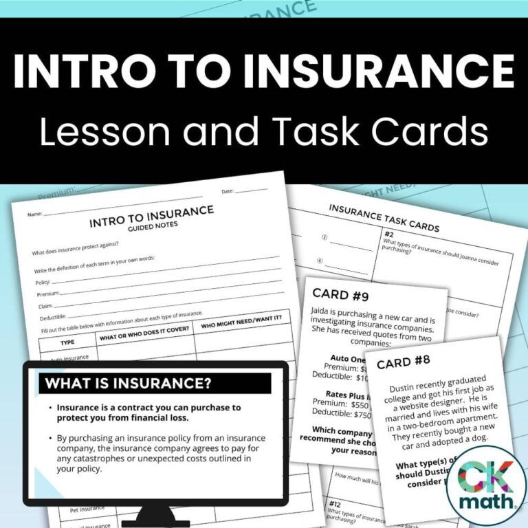 Intro to Insurance - Financial Literacy Lesson and Practice Task Cards ...