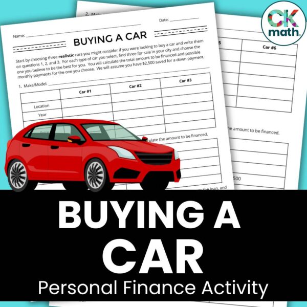 Buying a Car Personal Finance Activity - Loan Payments, Interest, Tax ...