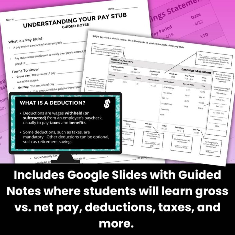 Understanding Your Pay Stub Lesson - Paychecks, Deductions, & Income ...