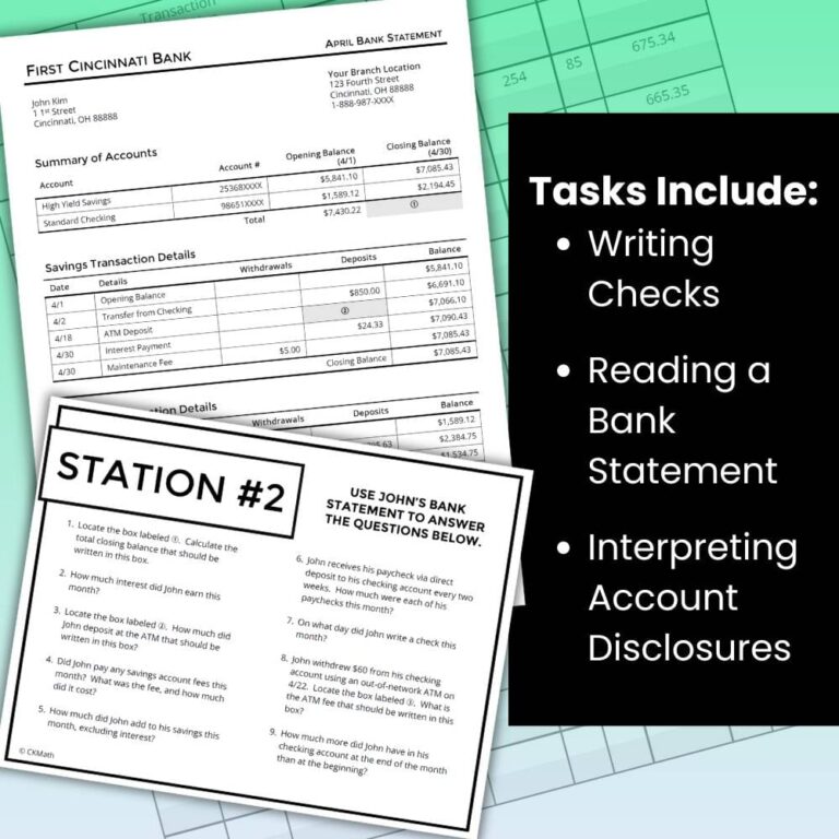 Checking & Savings Accounts Activity Stations | CKMath®