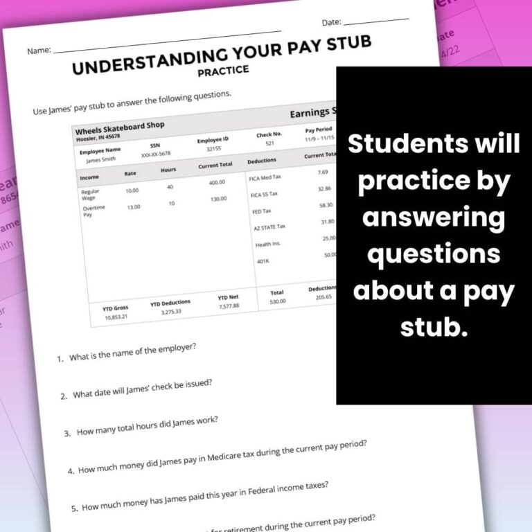 Understanding Your Pay Stub Lesson - Paychecks, Deductions, & Income ...