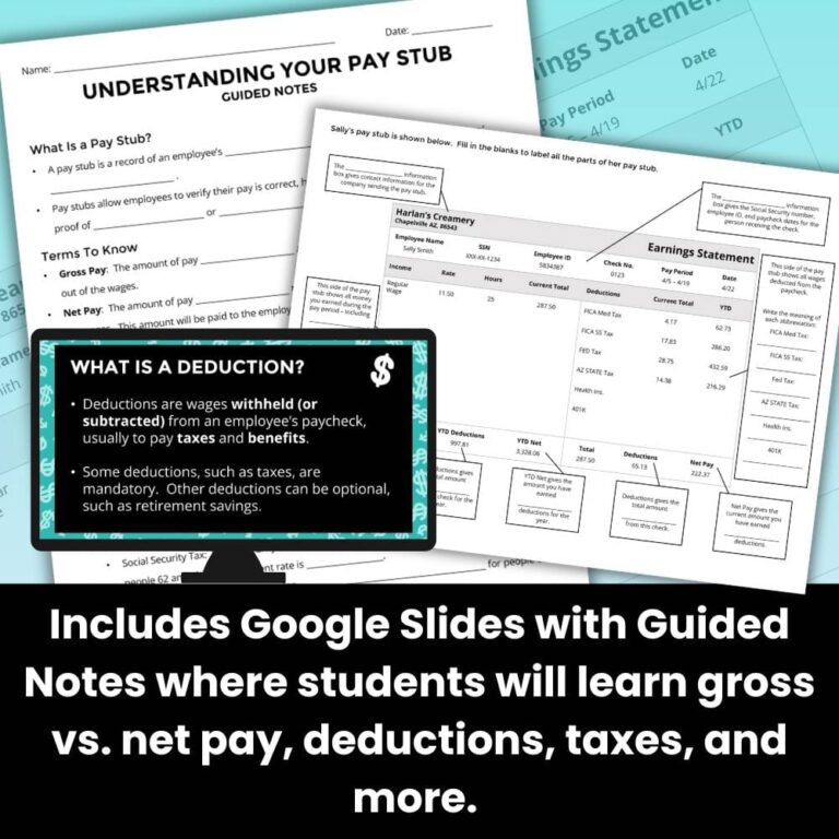 Understanding Your Pay Stub Bundle - Paycheck Lesson, Practice ...