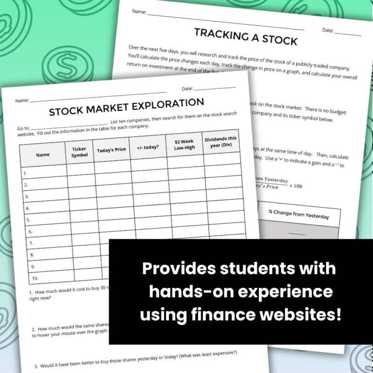 Stock Market Lessons & Activities - Investing Financial Literacy Bundle ...