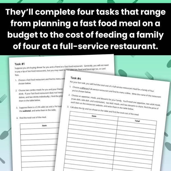 The Cost of Dining Out - Financial Literacy Activity for Tips, Taxes ...