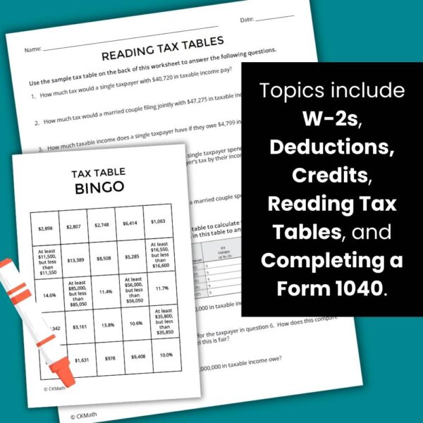 Filing Federal Income Tax Financial Literacy Unit - Using W-2s and Form ...